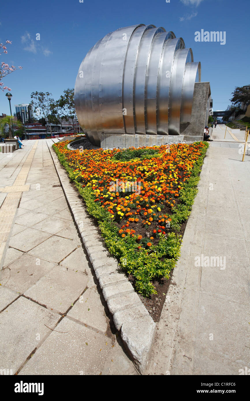 A steel spherical structure on Plaza de la Democracia outside the Museo ...