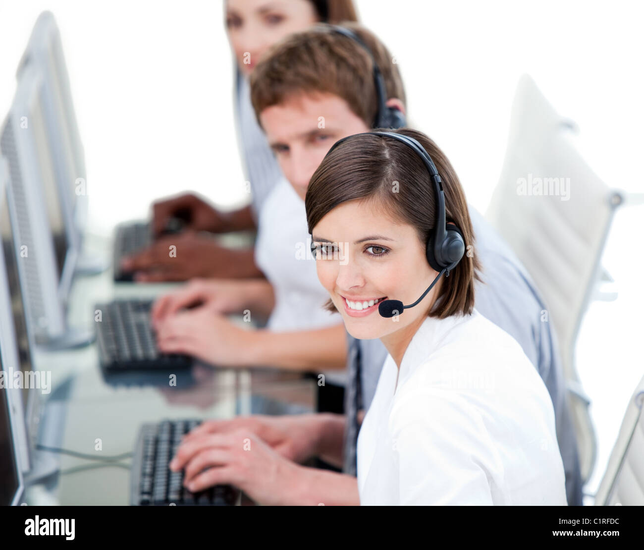 Portrait of a cute customer service agent Stock Photo - Alamy