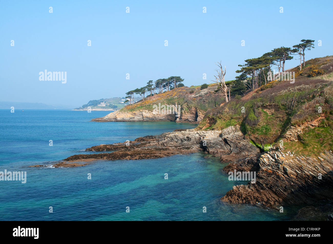 The rocky coastline near St.Anthony on the Roseland Peninsula, Cornwall ...