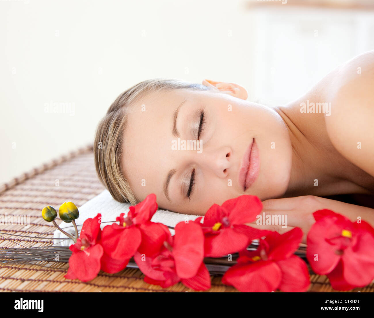 Beautiful woman relaxing in a Spa center Stock Photo - Alamy