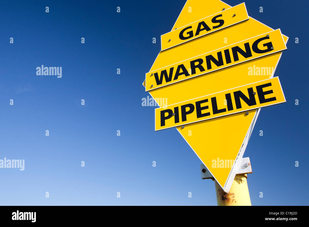 A warning sign for the gas pipeline which brings natural gas from the ...