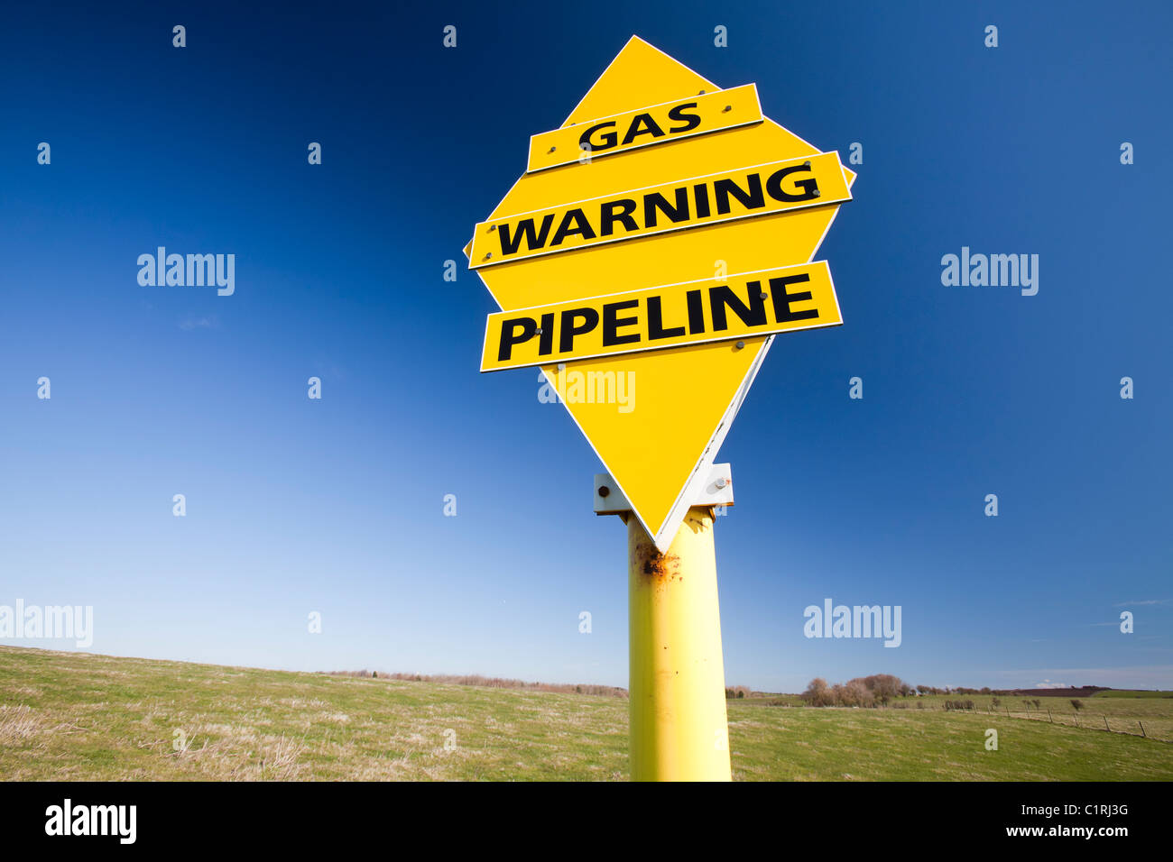 A warning sign for the gas pipeline which brings natural gas from the ...