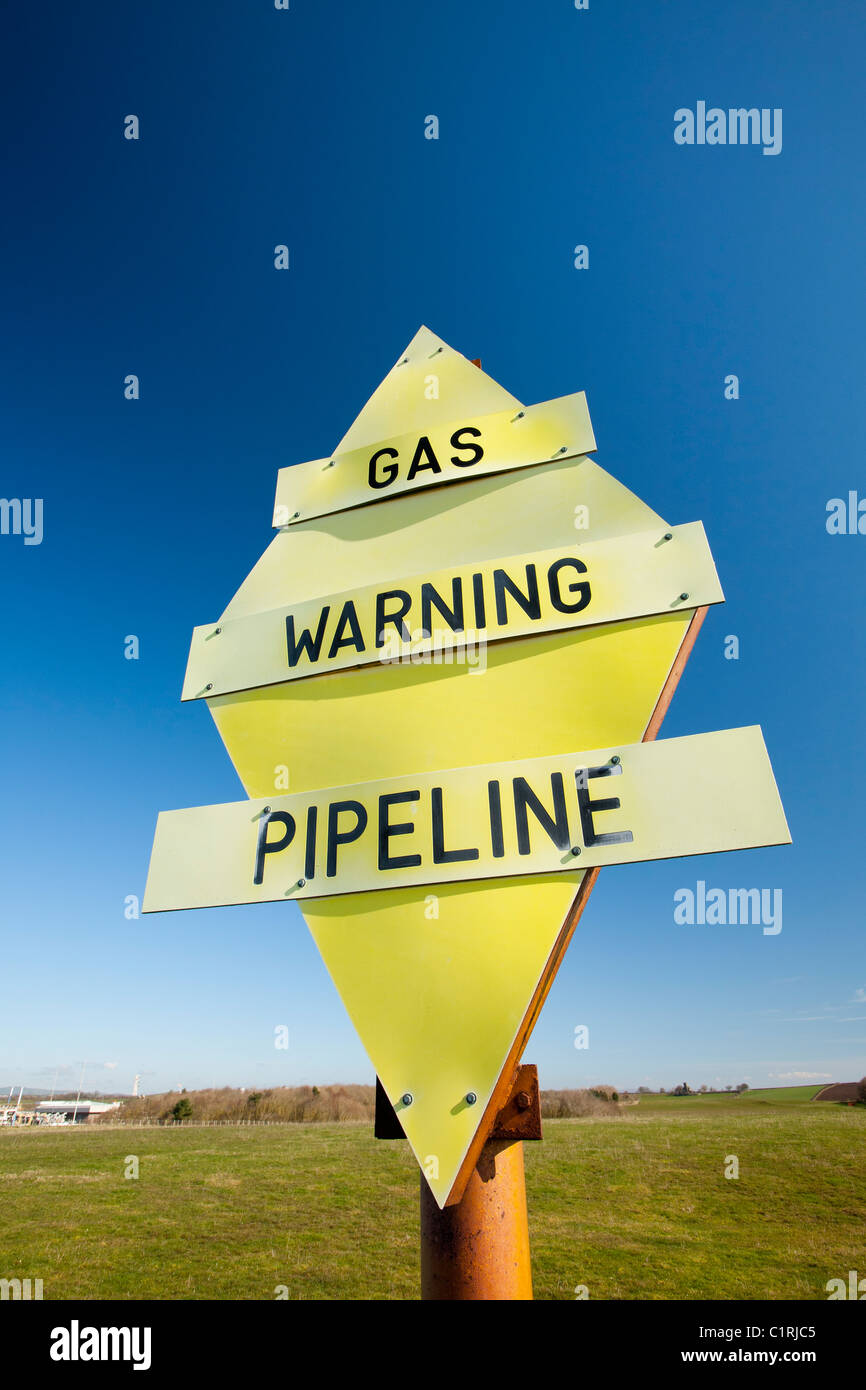 A warning sign for the gas pipeline which brings natural gas from the ...
