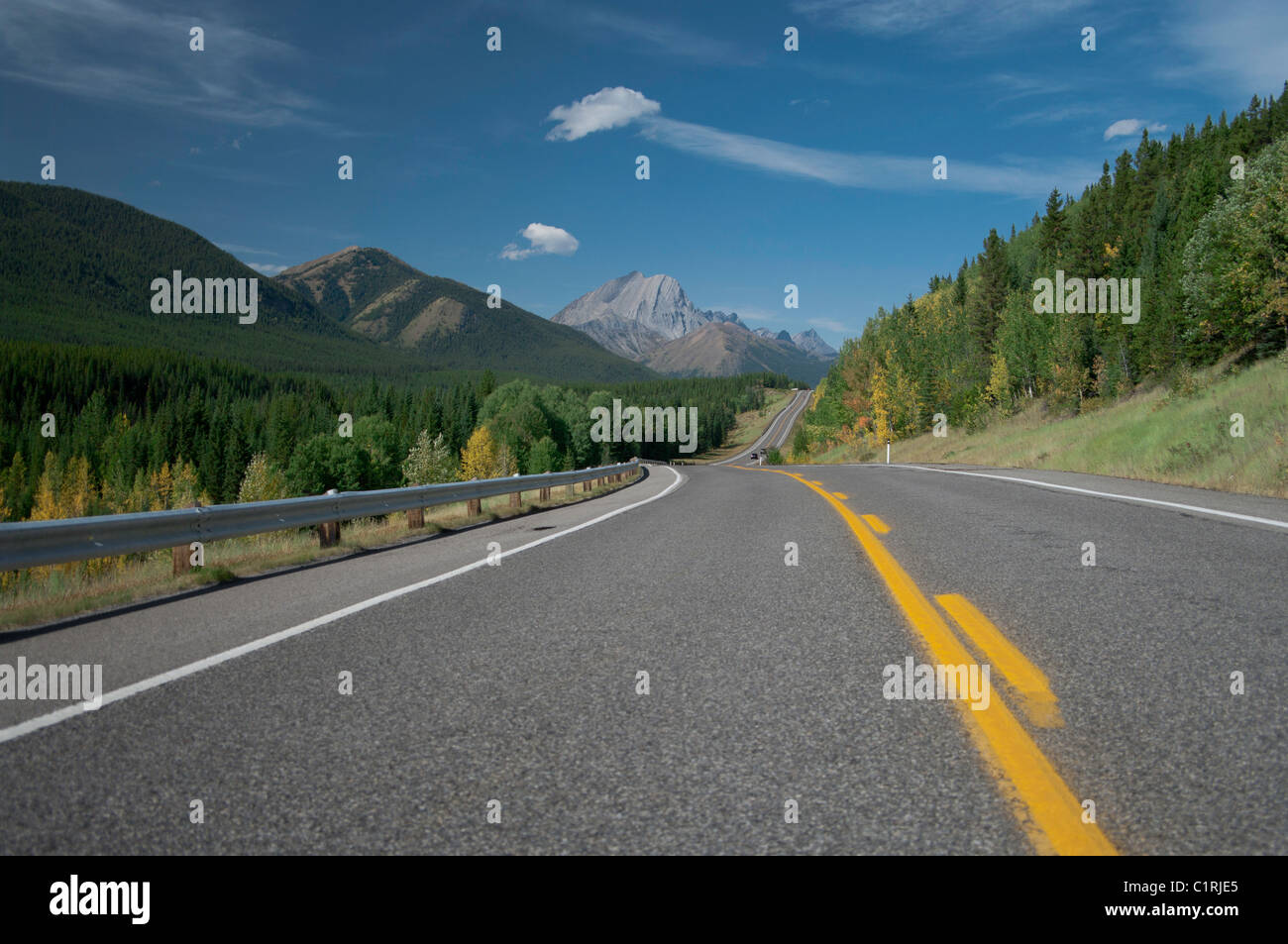 The dramatic landscapes of a highway through Canadian Rockies in ...