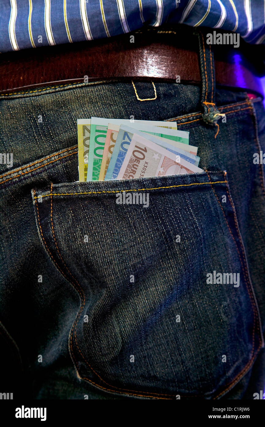 Man with Euronotes in his pocket Stock Photo - Alamy