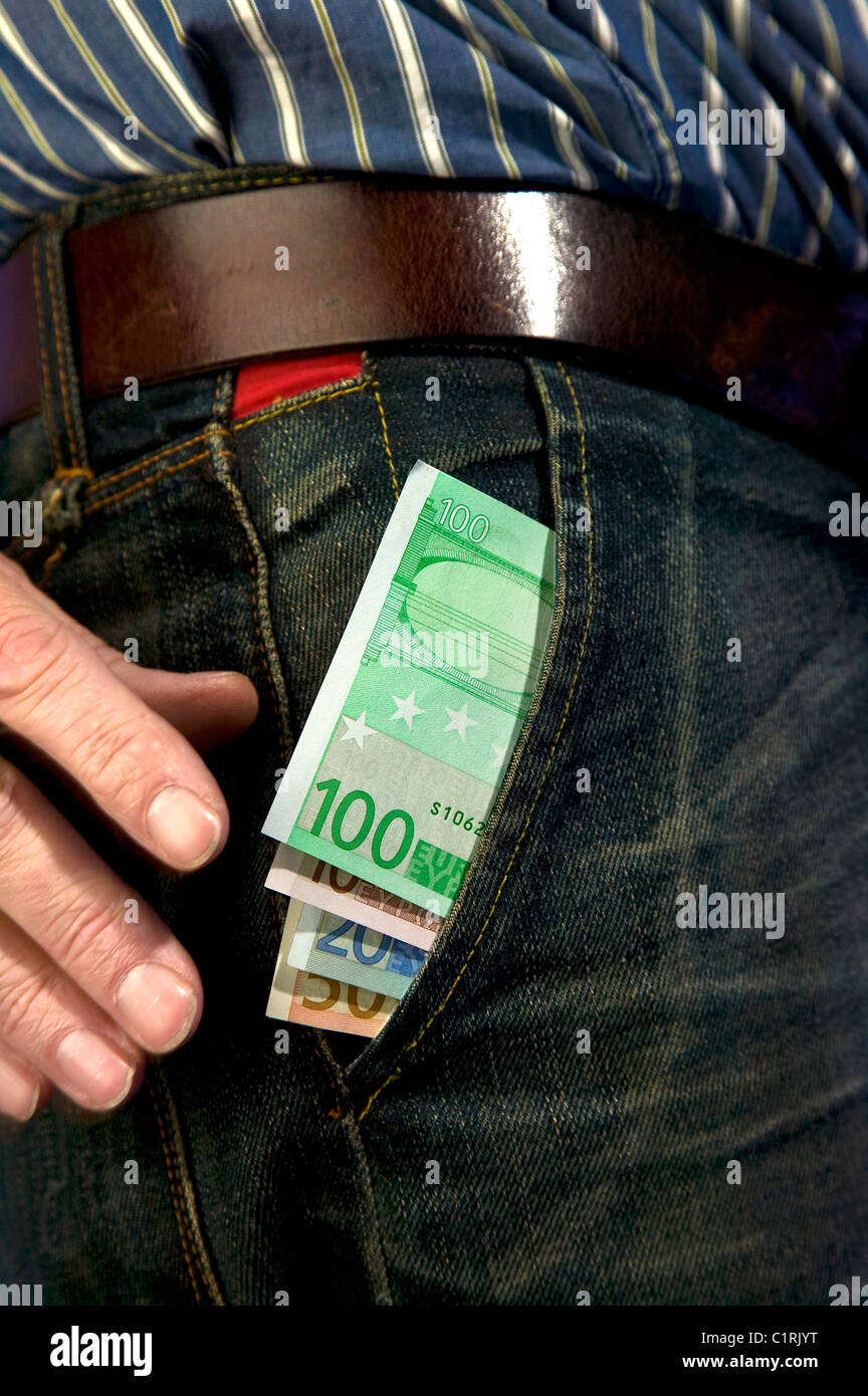 Man with Euronotes in his pocket Stock Photo - Alamy