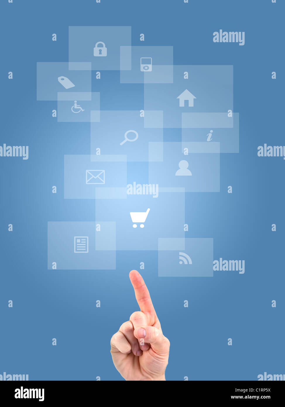 A modern touch screen on a blue background Stock Photo - Alamy