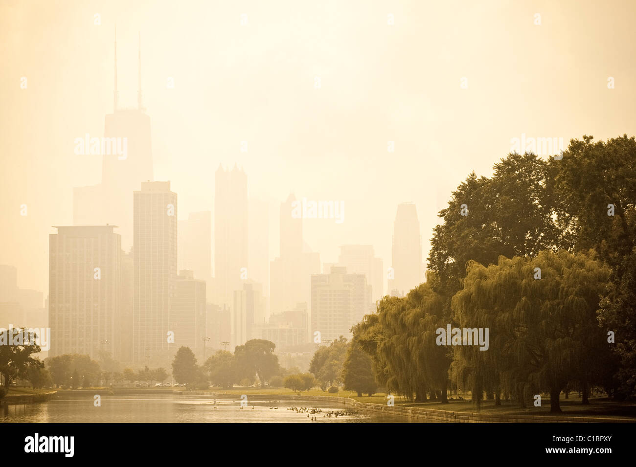Downtown Chicago in Mist from Lincoln Park Stock Photo - Alamy