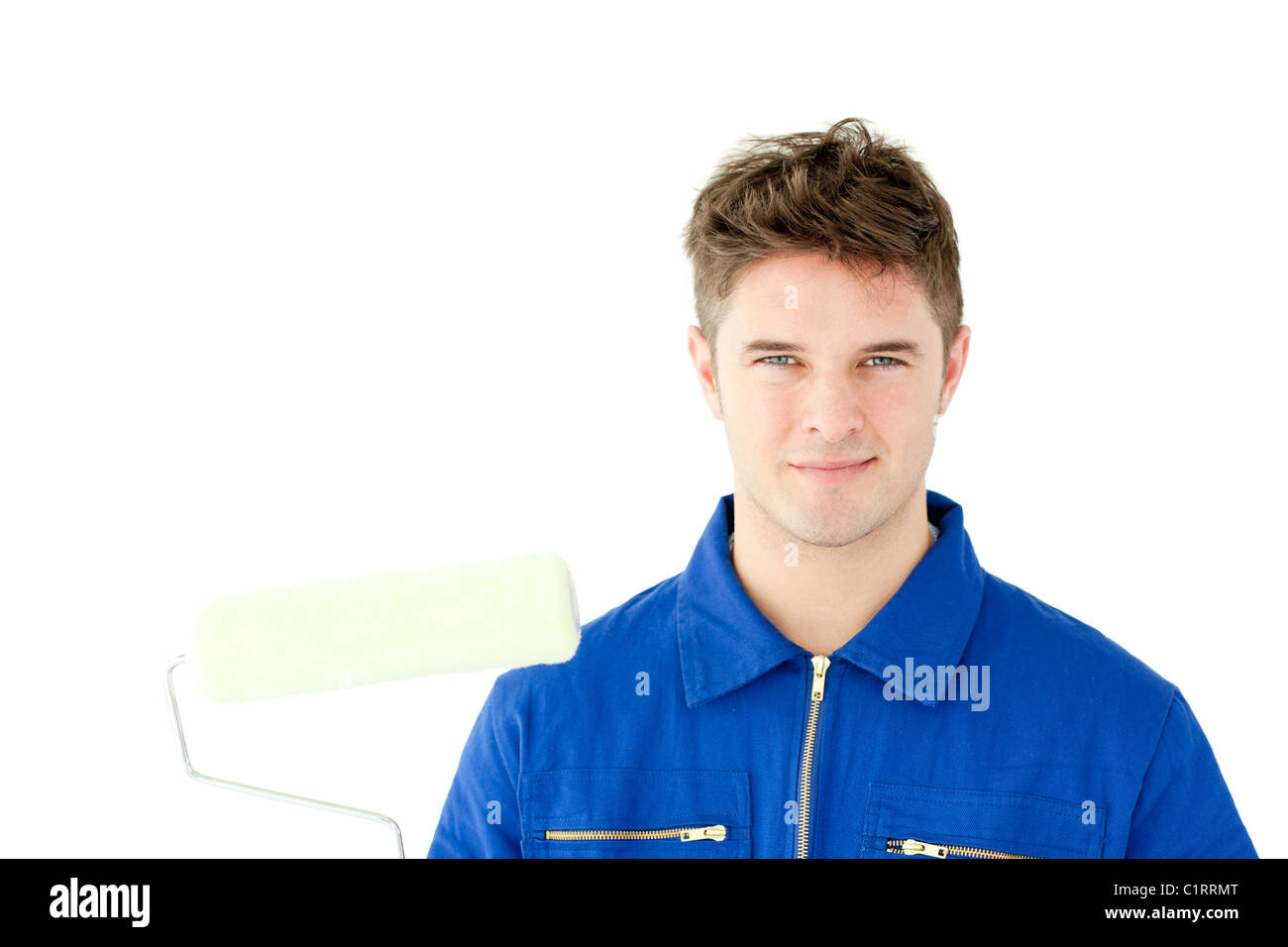 Good-looking male worker smiling at the camera Stock Photo - Alamy