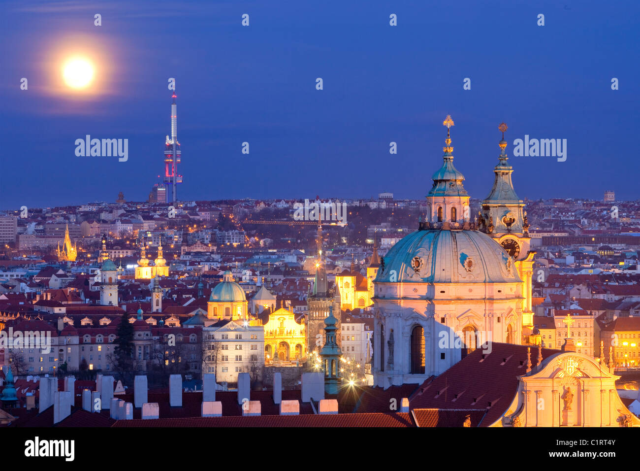 Old town of prague with full moon hi-res stock photography and images ...
