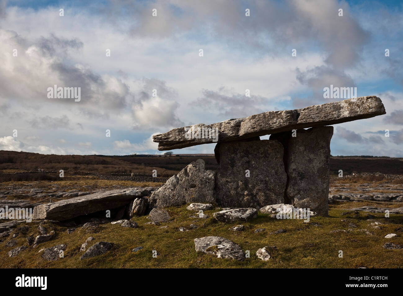Poulnabrone Dolmen in the heart of the Burren plateau. County Clare ...