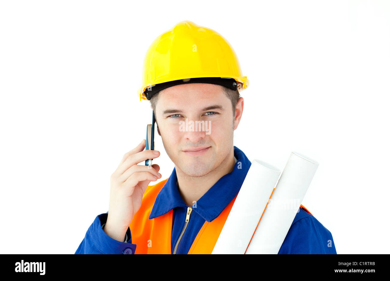 Young male worker wearing helmet Stock Photo - Alamy