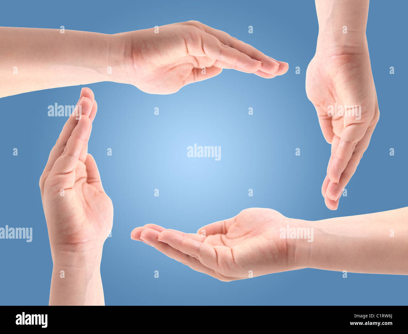 Female hands making a shape for protection Stock Photo - Alamy