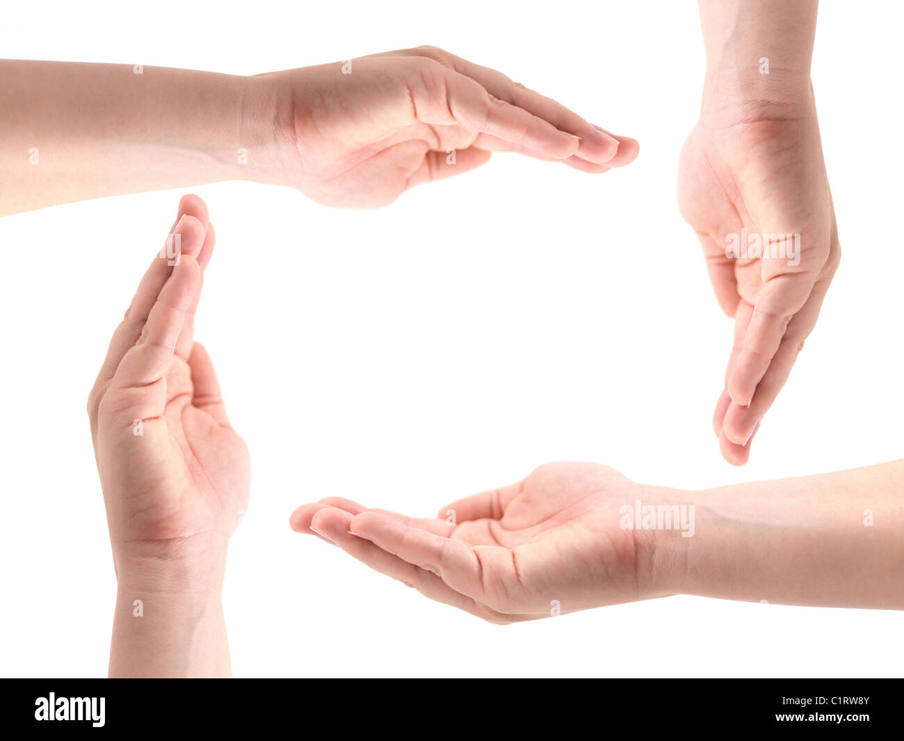 Female hands making a shape for protection Stock Photo - Alamy