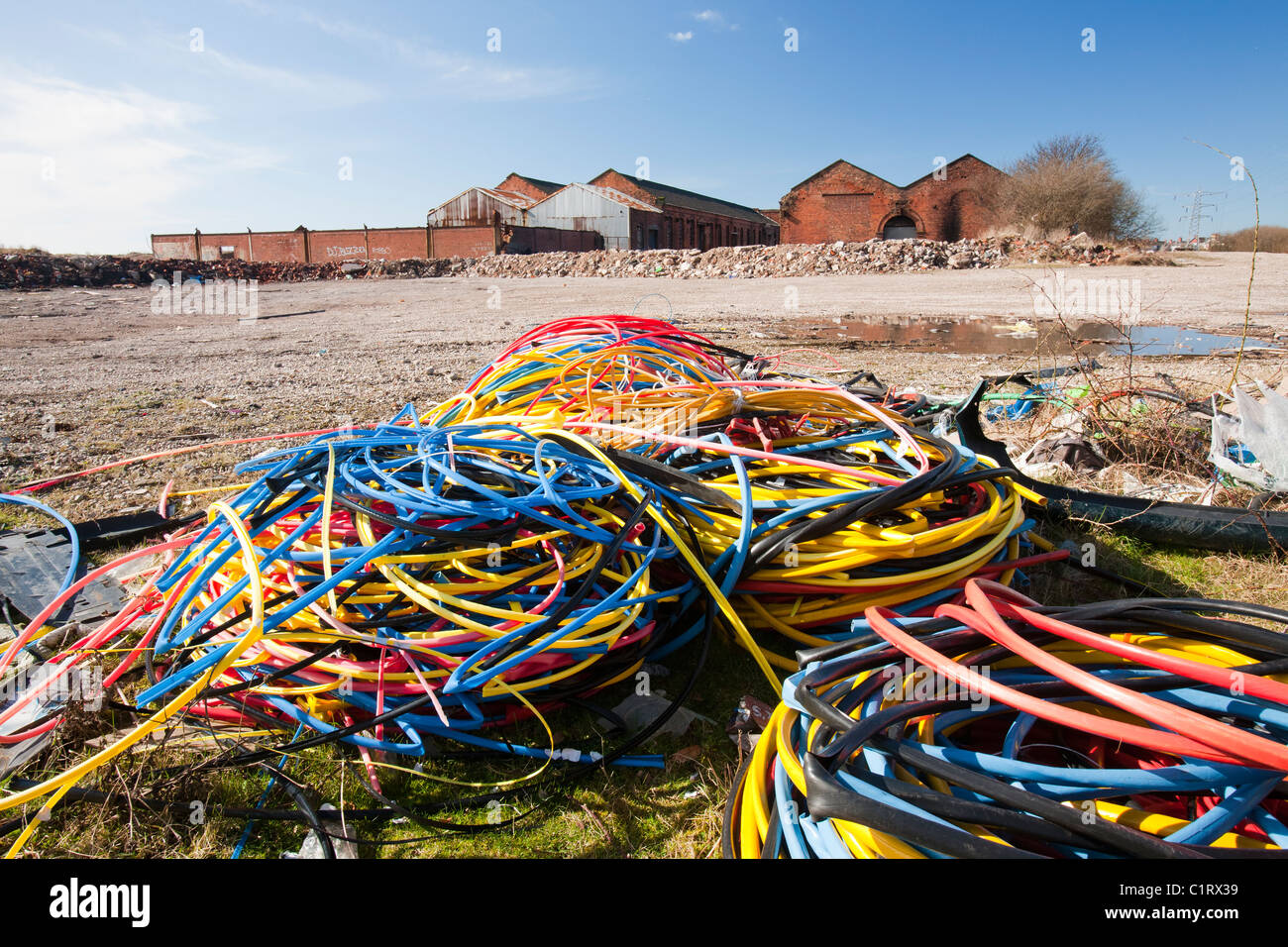 Stolen copper cabling that was stripped by thieves and the plastic ...