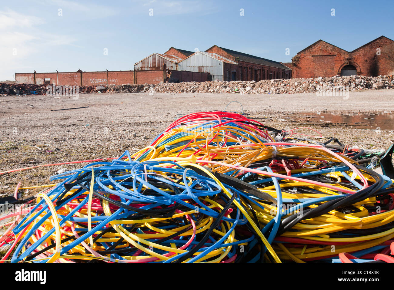 Stolen copper cabling that was stripped by thieves and the plastic ...