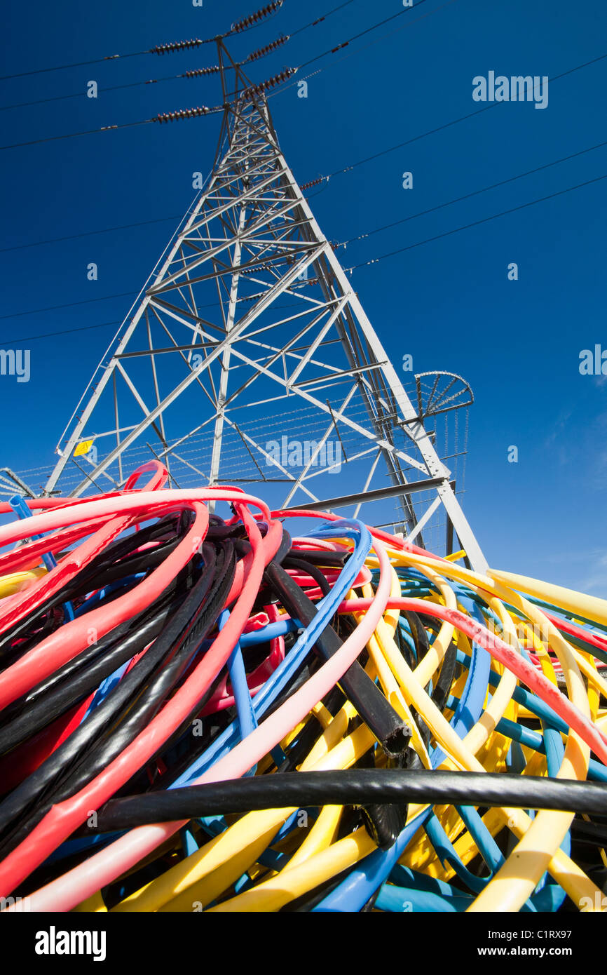 Stolen copper cabling that was stripped by thieves and the plastic ...