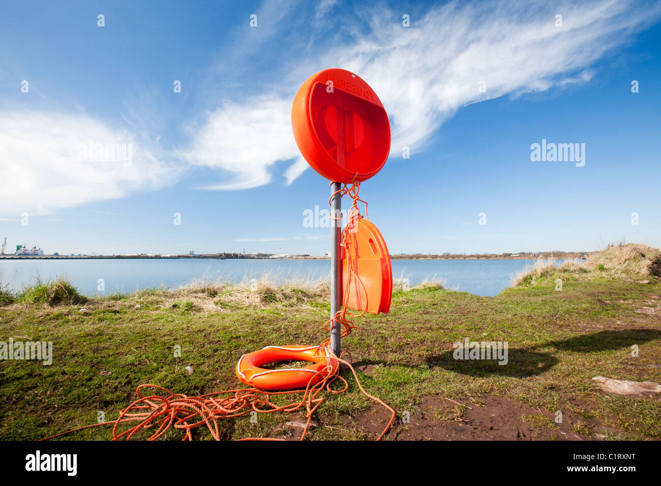 A lifering that has been vandalised at Cavendish Dock in Barrow in ...