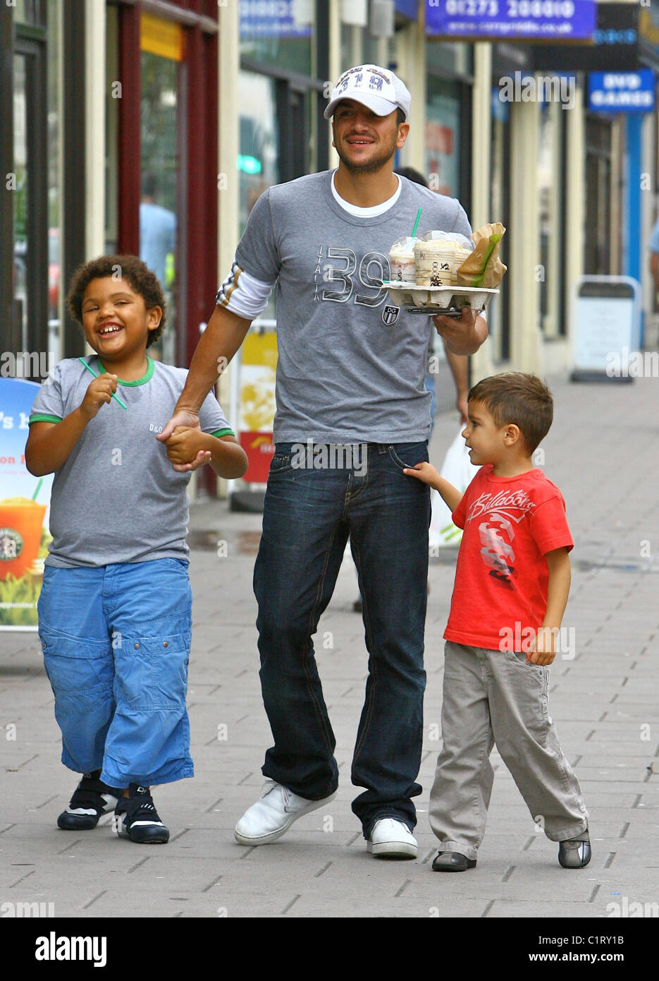Peter Andre goes to Starbucks with his son Junior and Harvey Brighton ...