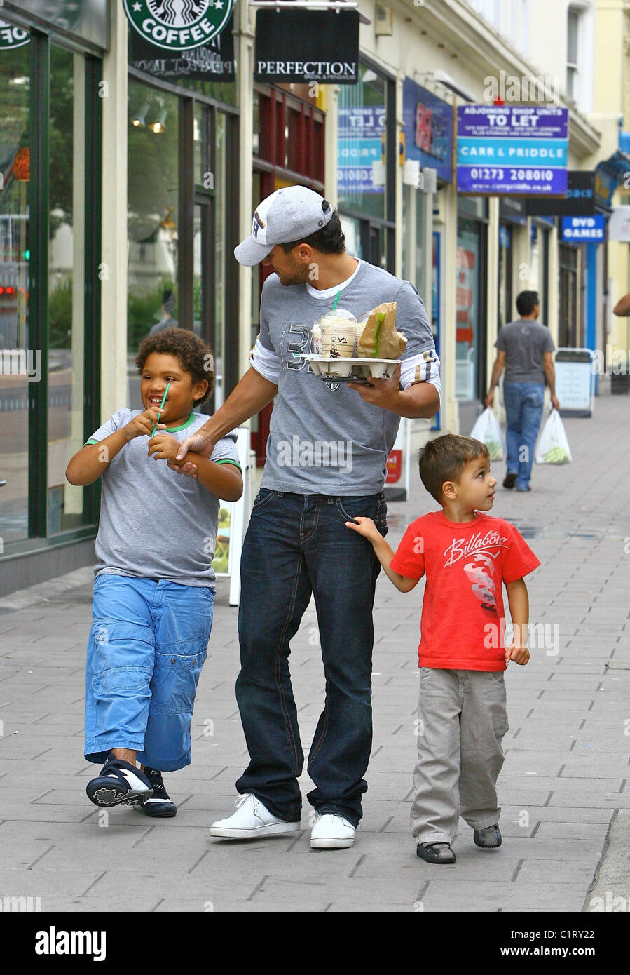 Peter Andre goes to Starbucks with his son Junior and Harvey Brighton ...