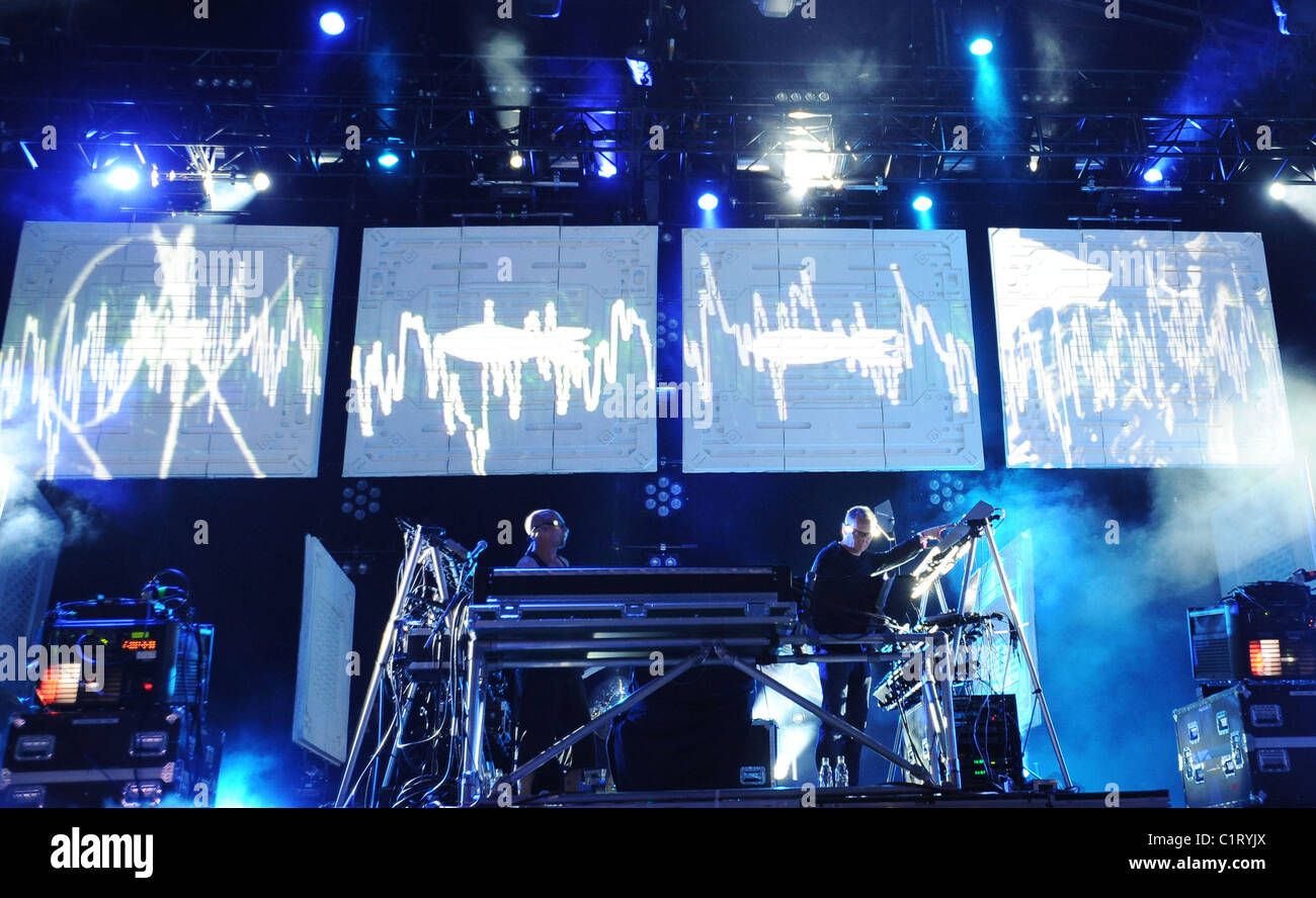 Paul Hartnoll of Orbital performs live on stage at Global Gathering ...
