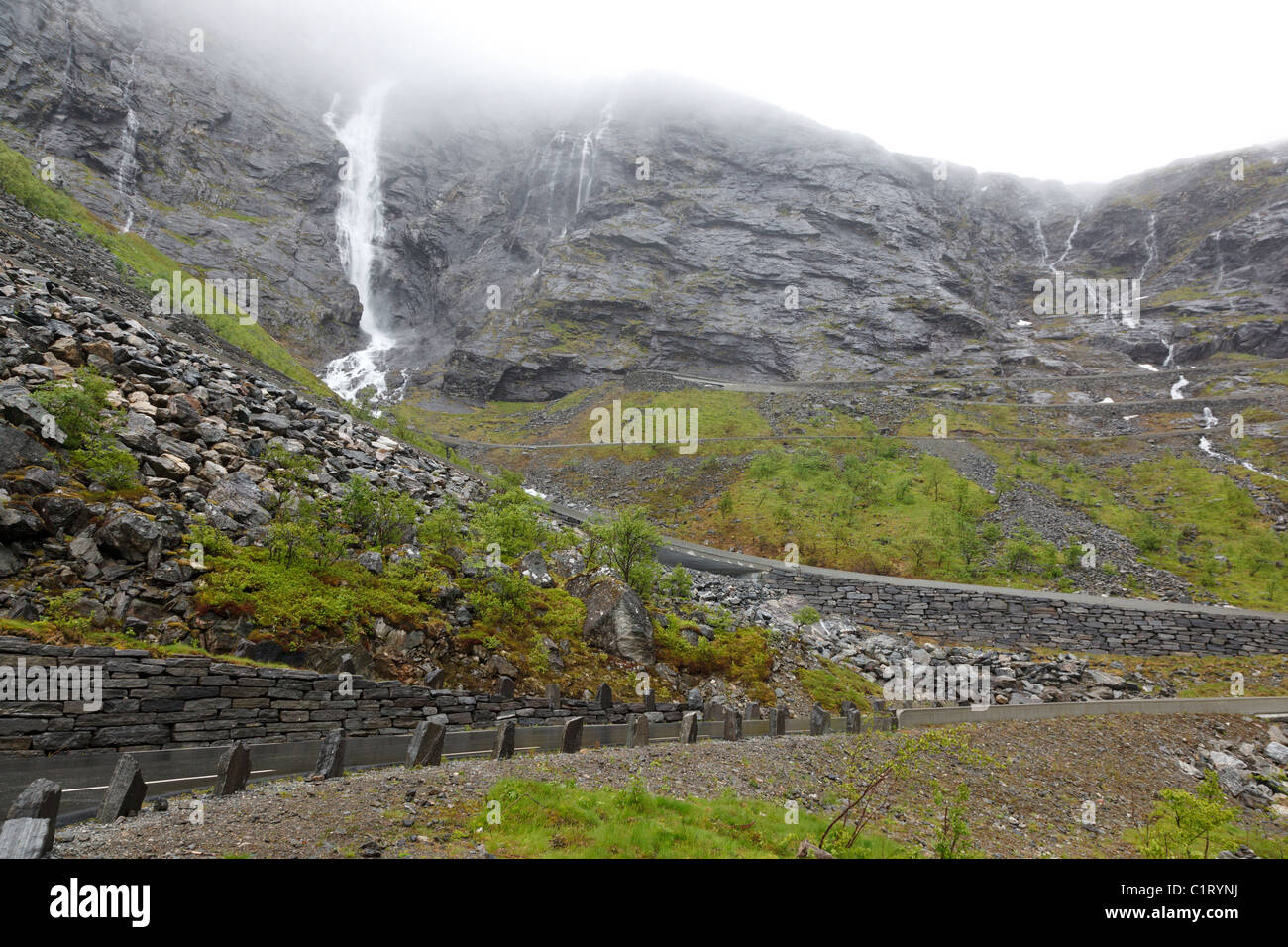 Trollstigen in Norway with waterfall Stigfossen Stock Photo - Alamy