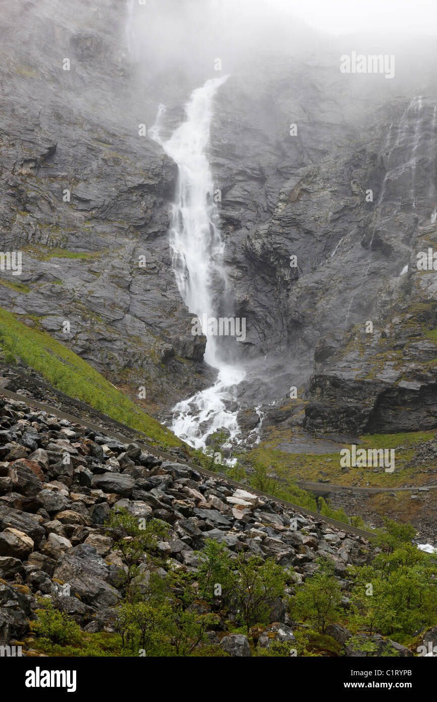 Trollstigen in Norway with waterfall Stigfossen Stock Photo - Alamy