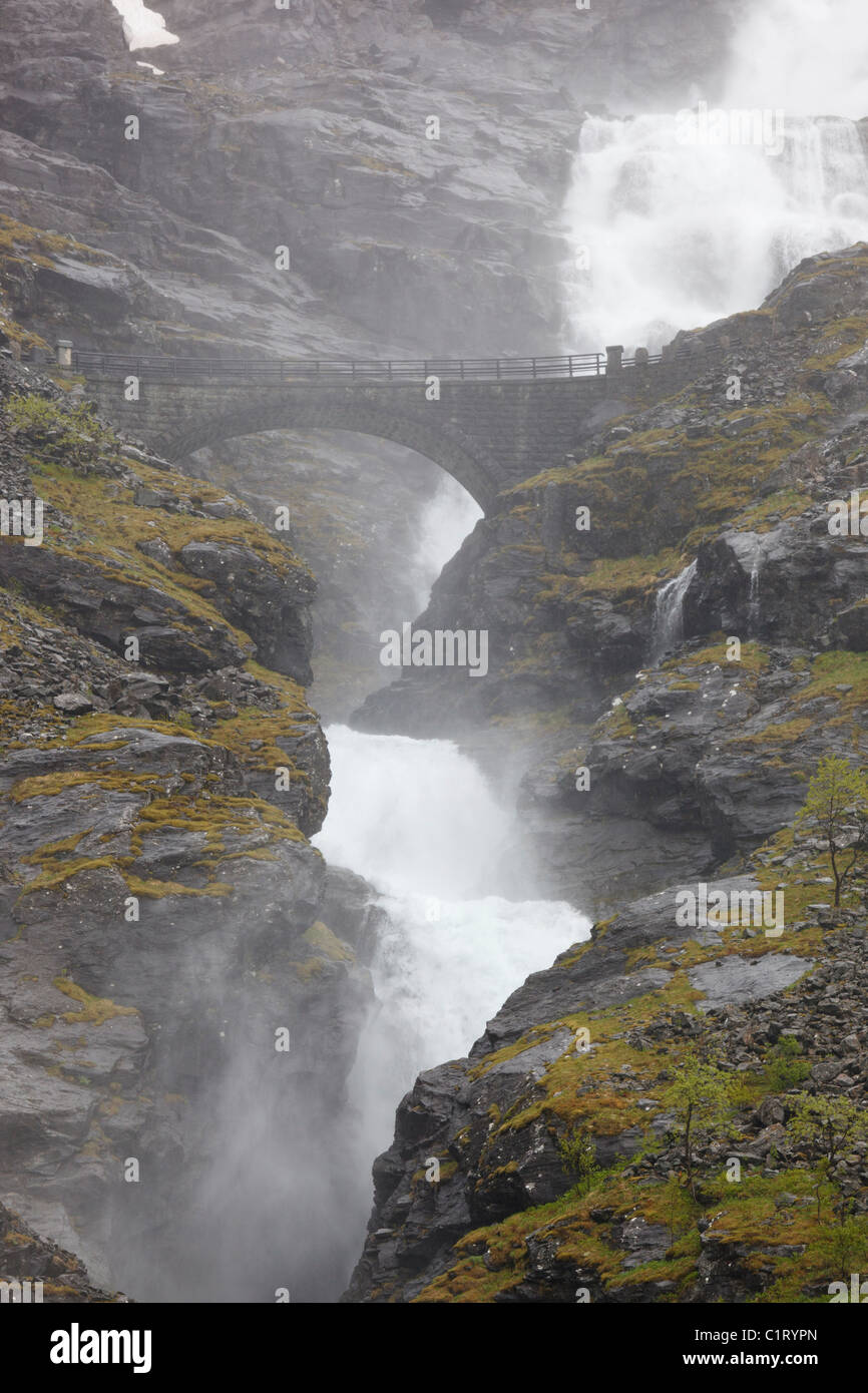 Trollstigen in Norway with waterfall Stigfossen Stock Photo - Alamy