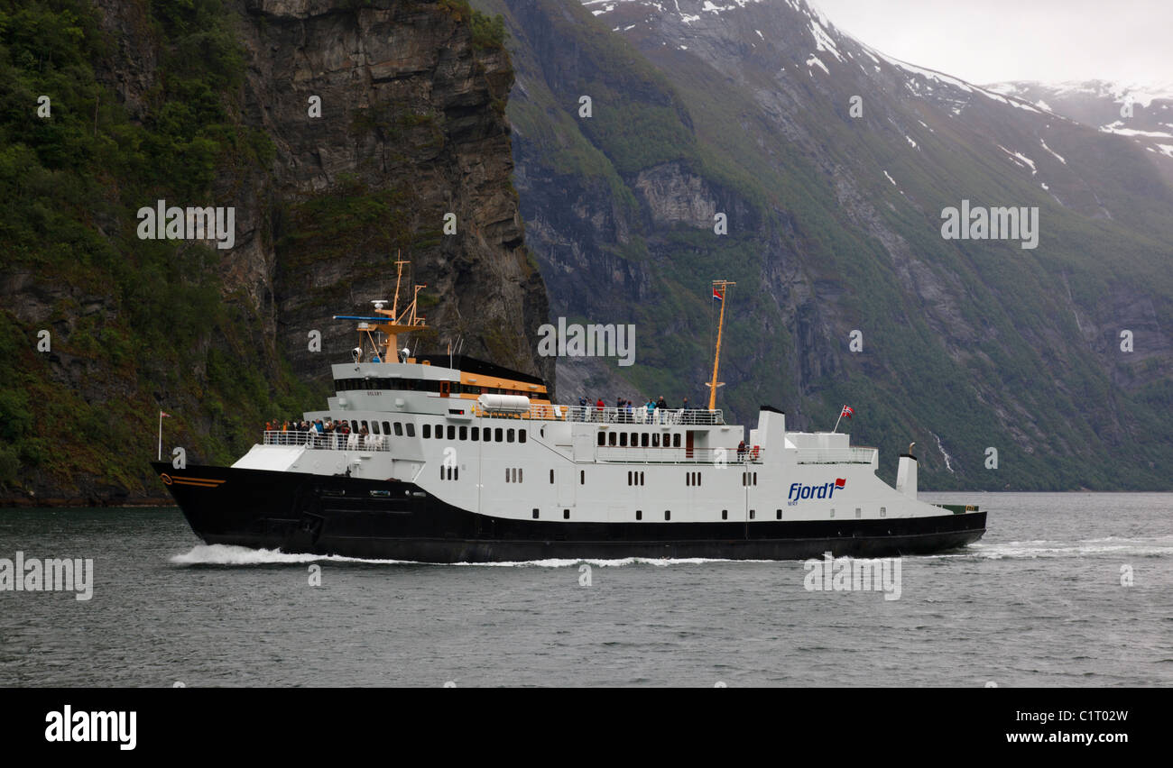 ferry in Geiranger Fjord Stock Photo - Alamy