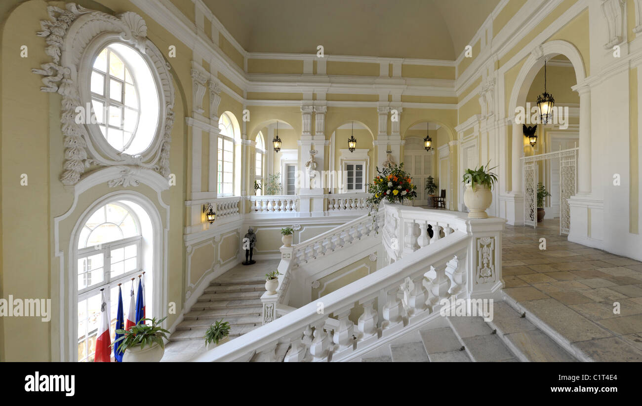 Panoramic interior of the main stairway of the Auberge de Castille in ...