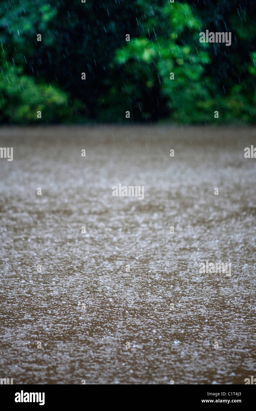 Heavy rain hitting surface of water Stock Photo - Alamy