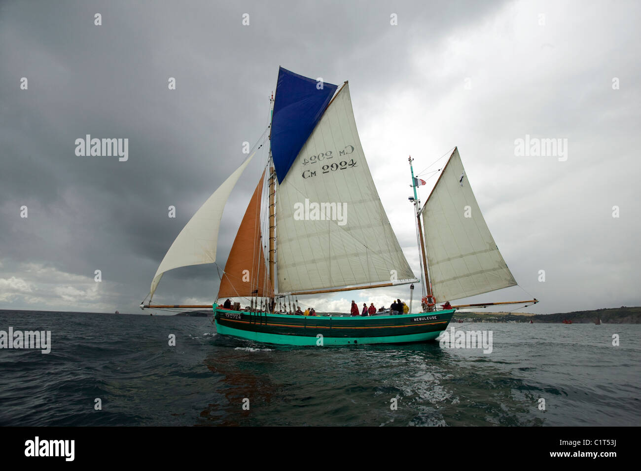 A Cornish Lugger sailing off looe, Cornwall Stock Photo - Alamy