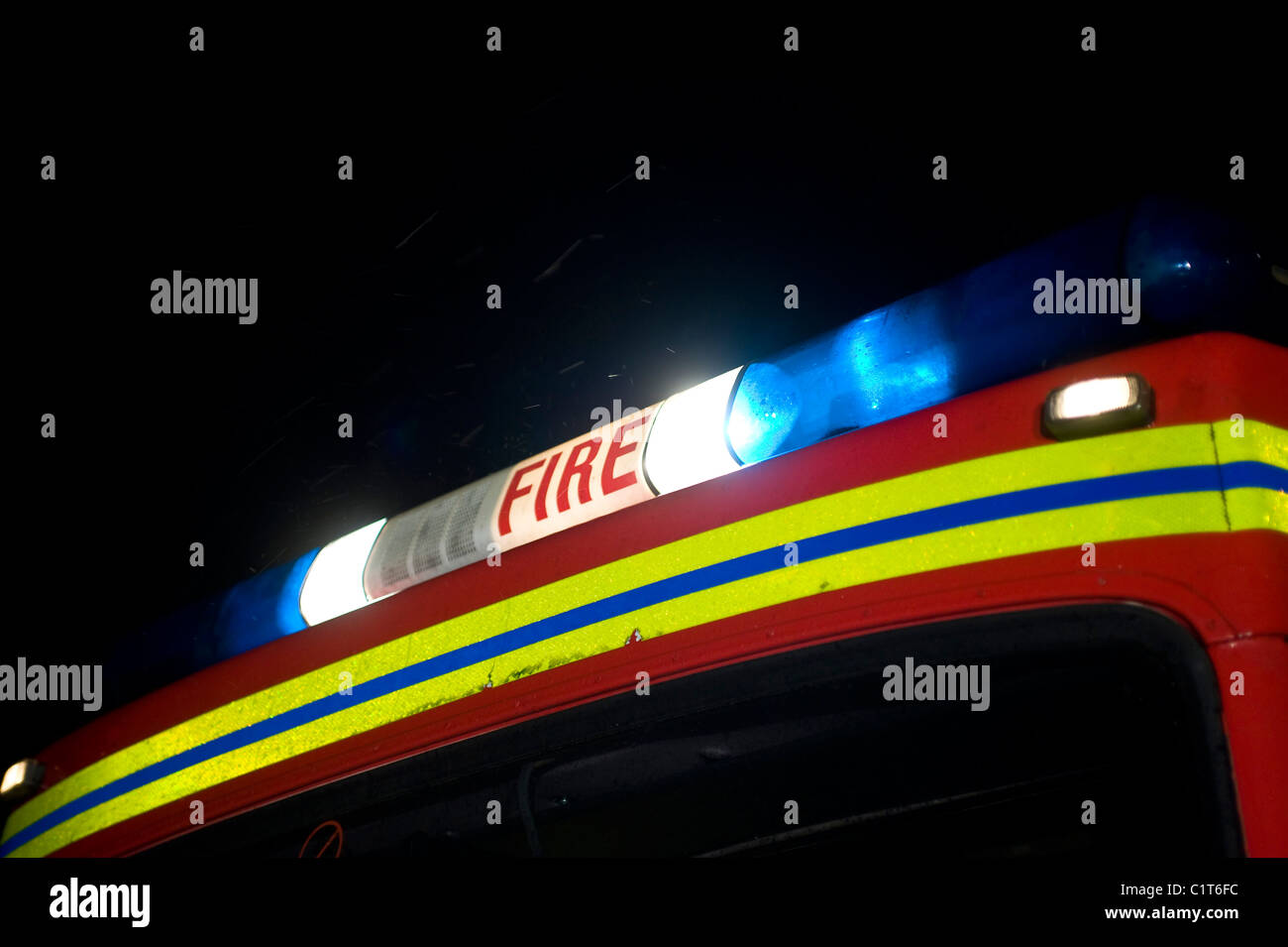 Fire Appliance Blue Lights and Sign Stock Photo - Alamy