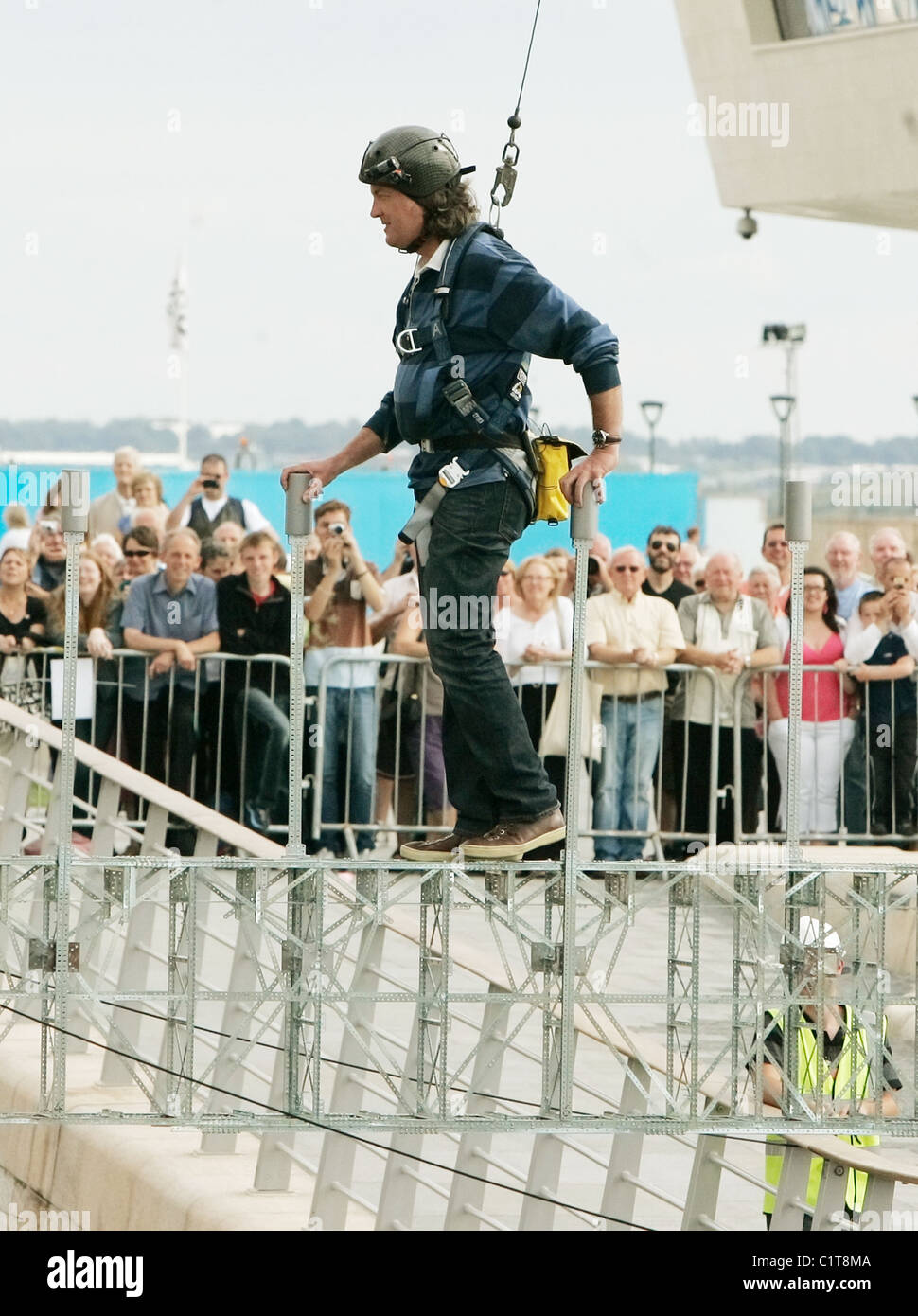Top Gear presenter James May being filmed walking across the Meccano ...