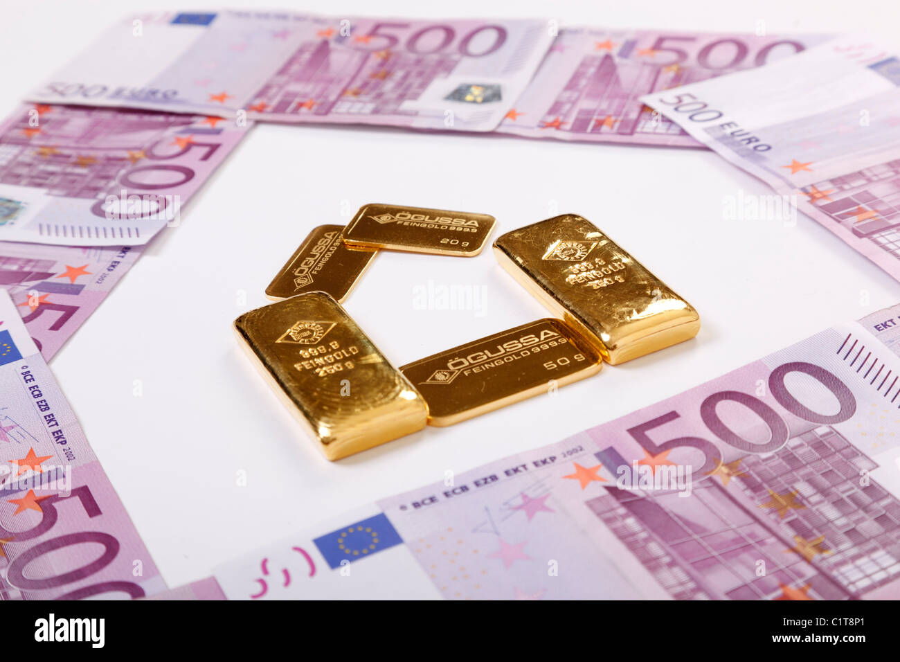 Gold bars euro notes hi-res stock photography and images - Alamy