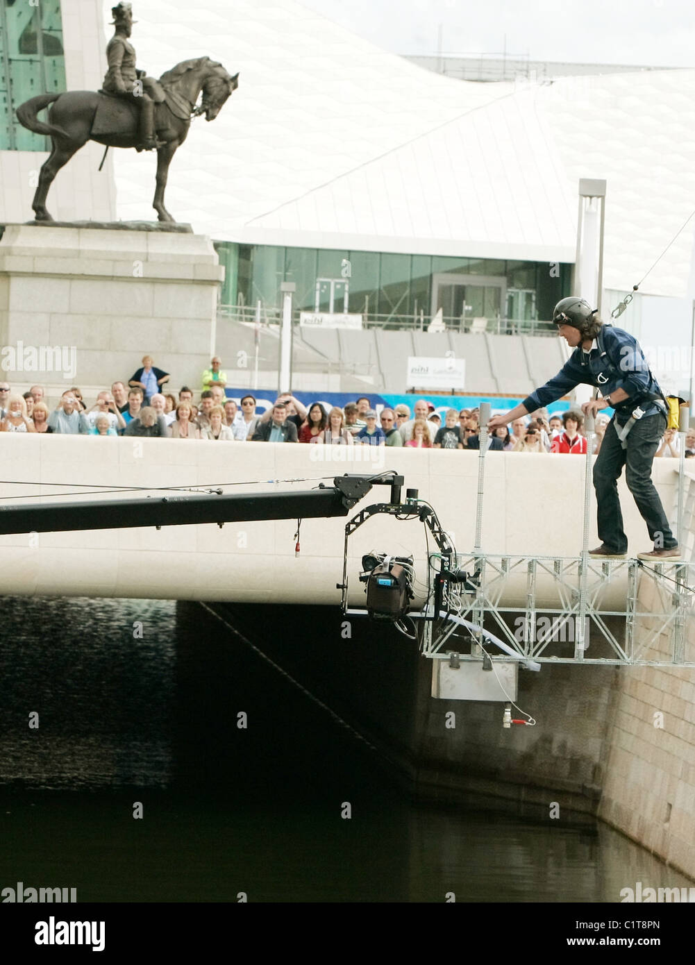 Top Gear presenter James May being filmed walking across the Meccano ...