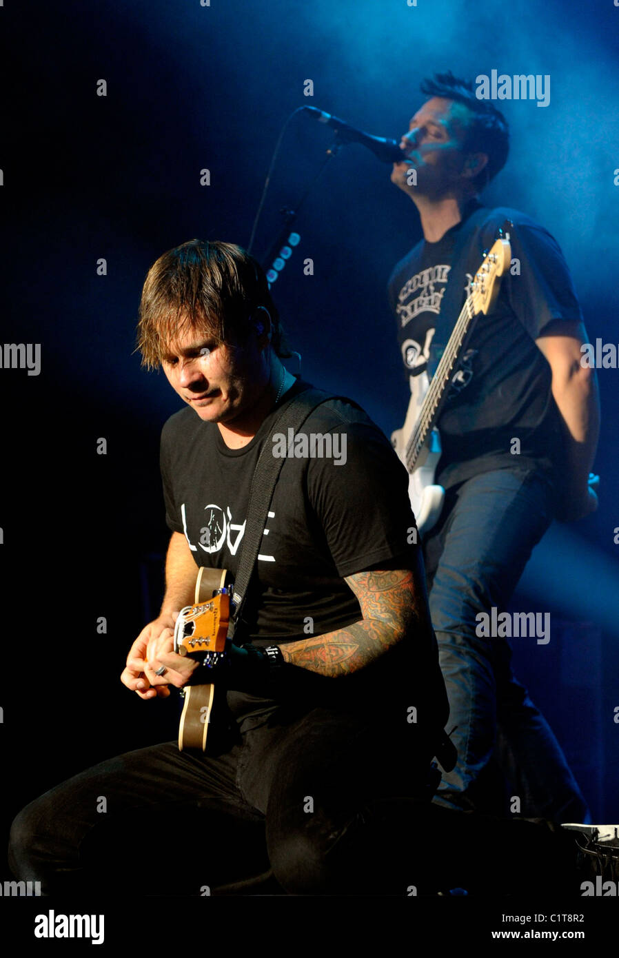 Tom DeLonge and Mark Hoppus of Blink-182 performing live at the Molson ...