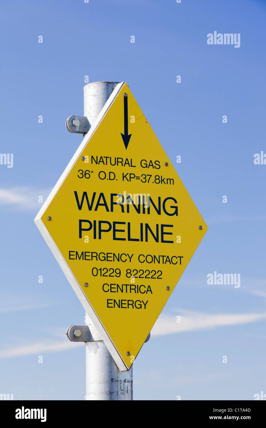 A warning sign for the gas pipeline which brings natural gas from the ...