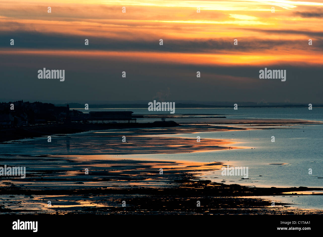 sunset at Herne Bay kent england UK seaside town on the north kent ...