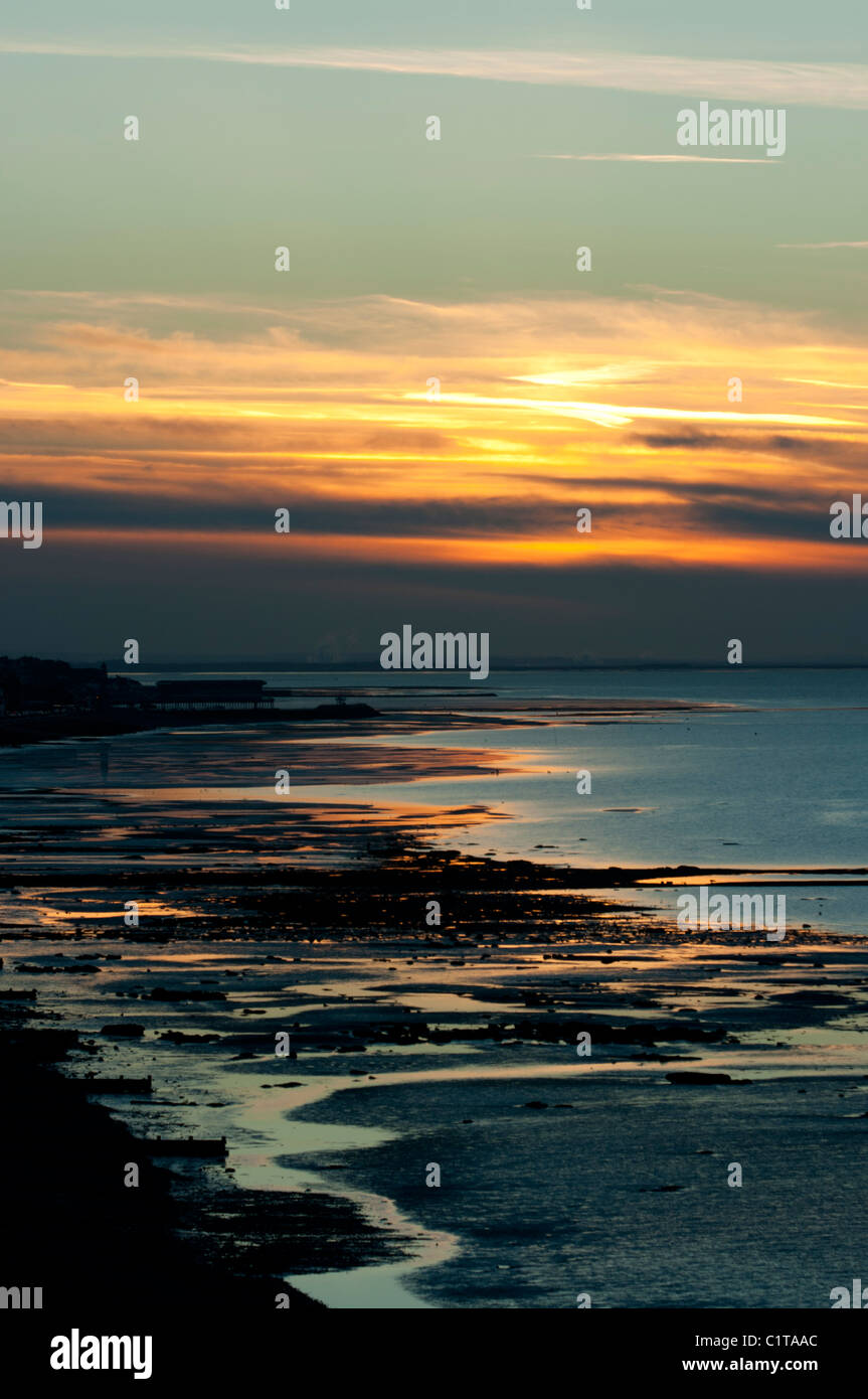 sunset at Herne Bay kent england UK seaside town on the north kent ...