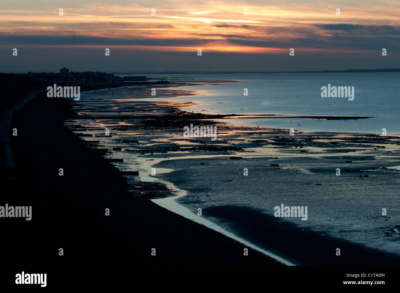 sunset at Herne Bay kent england UK seaside town on the north kent ...
