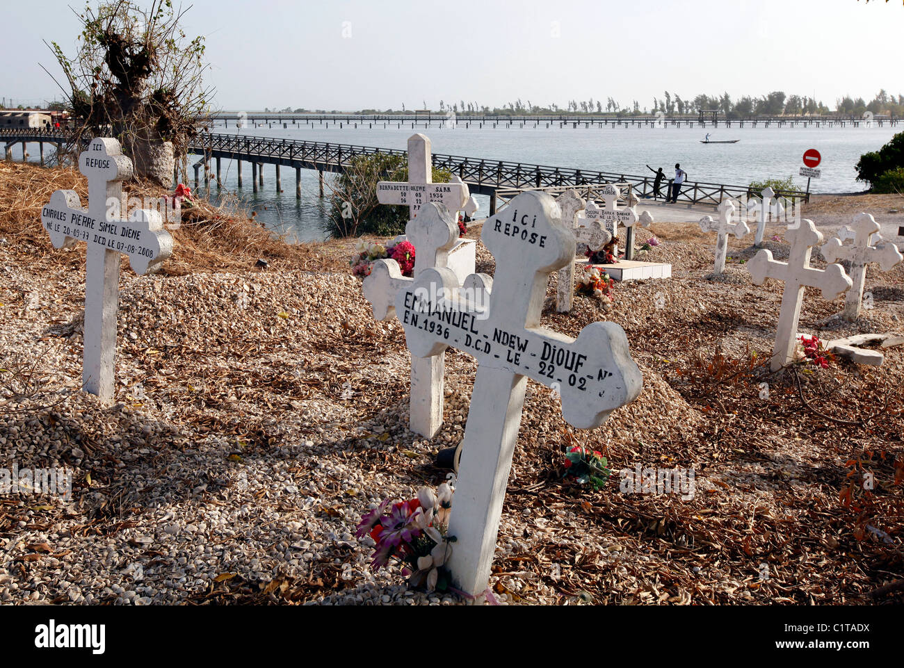 Cemetery on Fadiouth Island, composed of sea shells, Senegal, Africa ...