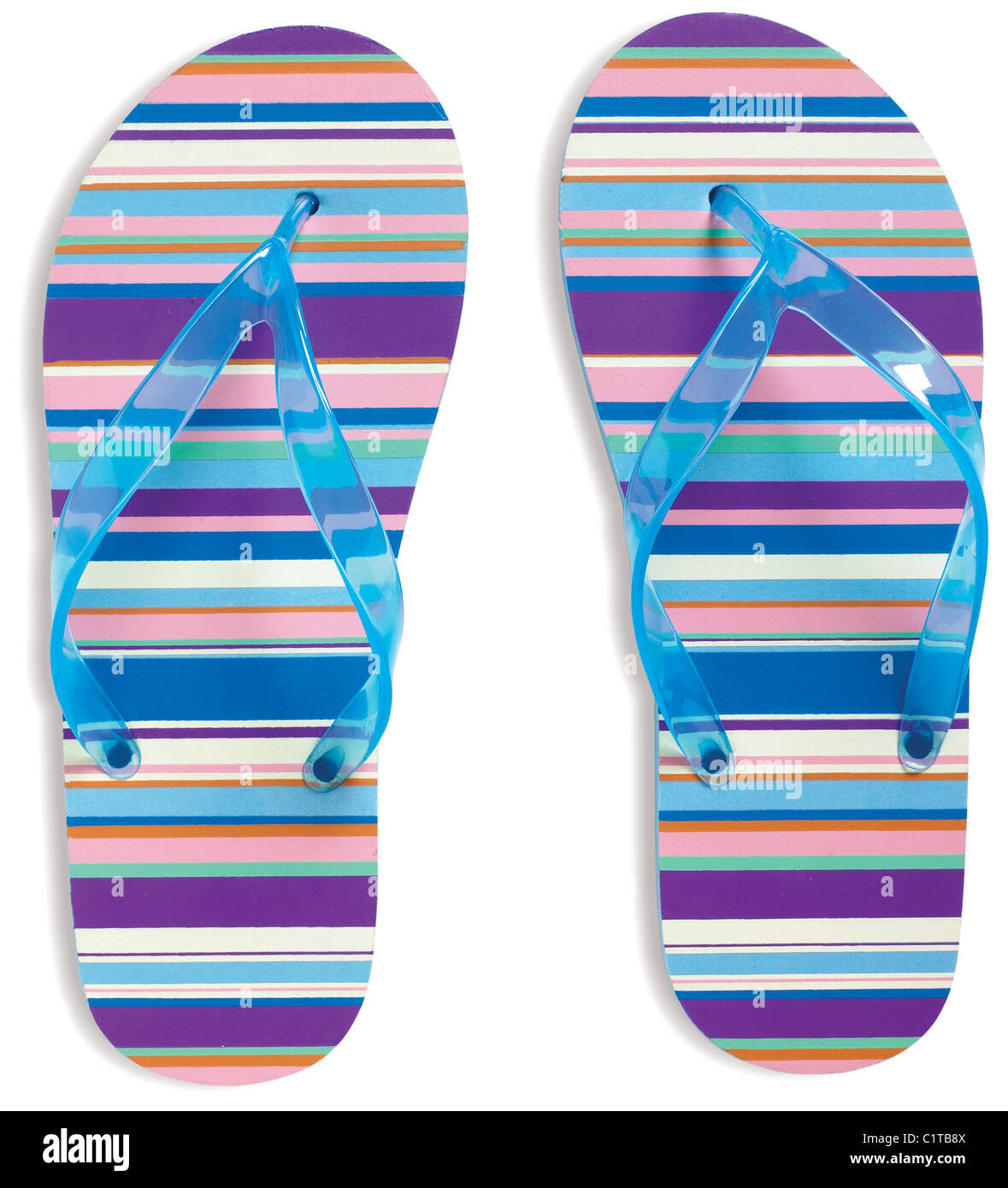 pair of stripy flip flops strings isolated on a white background with ...