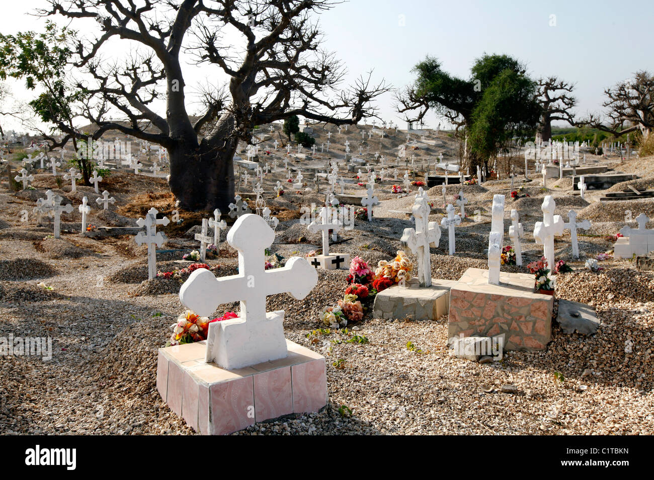 Cemetery on Fadiouth Island, composed of sea shells, Senegal, Africa ...