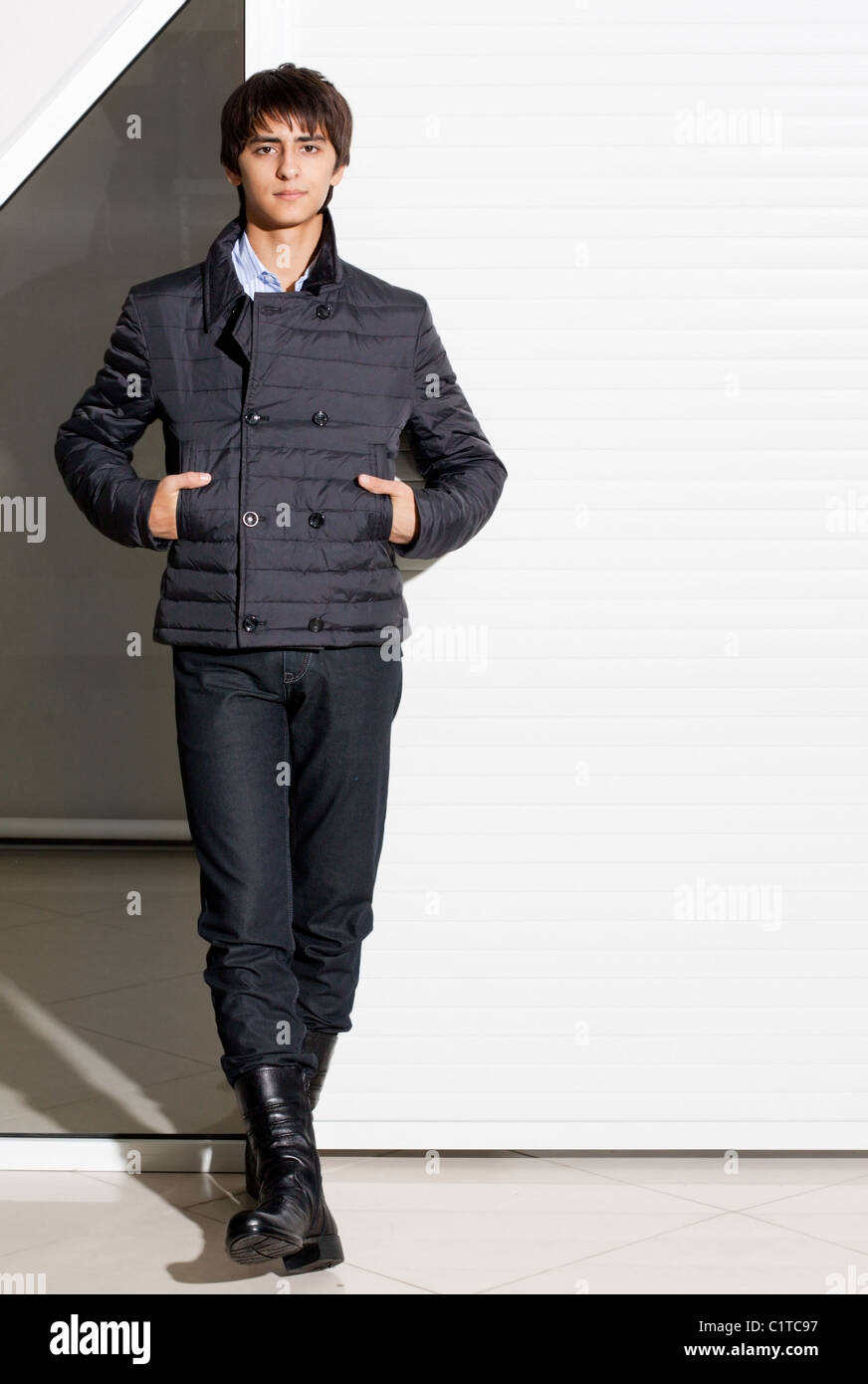 Portrait of a handsome young man of sixteen. Youth shows autumn Stock ...