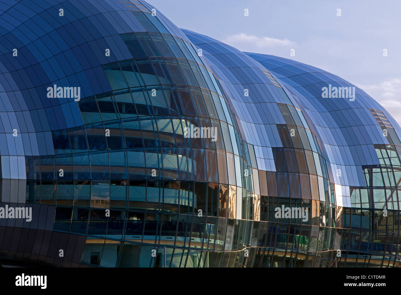 Daytime view of the curved glass roof of the Sage Gateshead, a concert ...