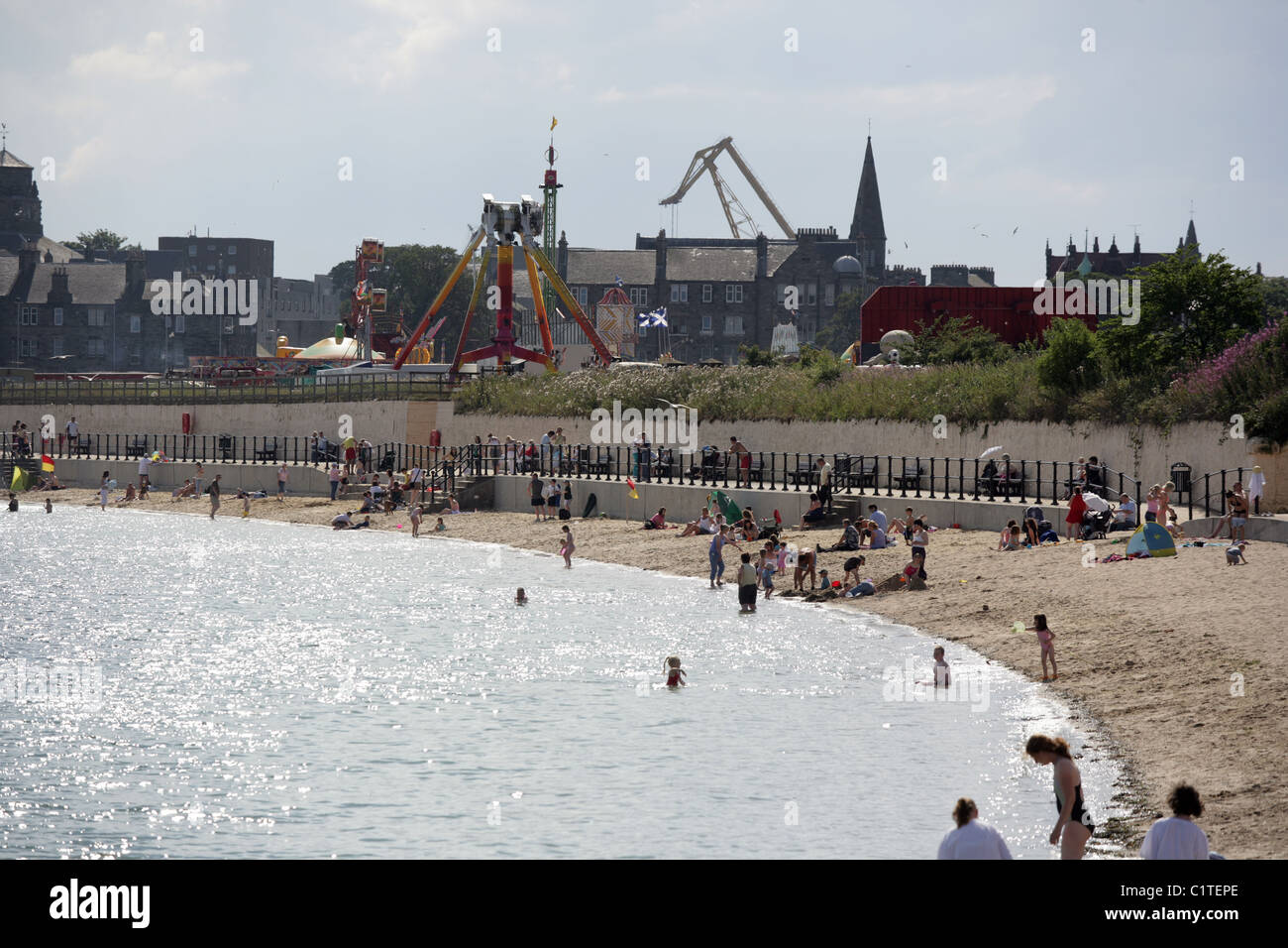 People enjoying a summers day on Burntisland Beach Fife Stock Photo - Alamy