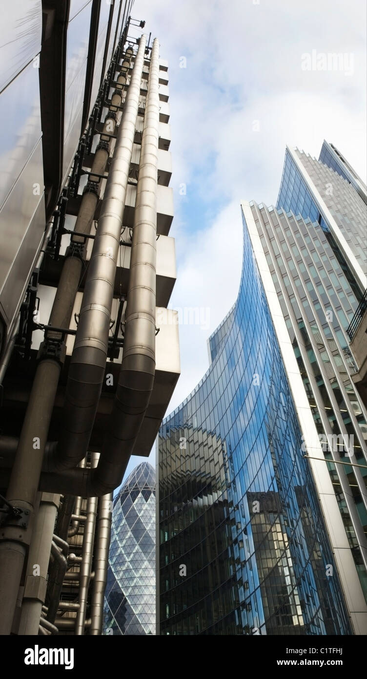 The Lloyd's building, St Helen's building and Gherkin, The City, London ...