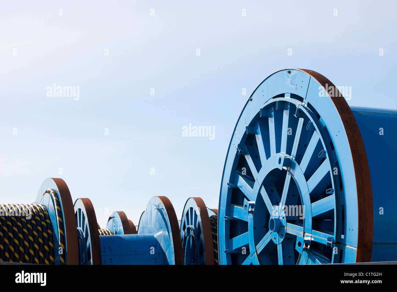 Undersea electric cabling on the dockside in Barrow in Furness, Cumbria ...