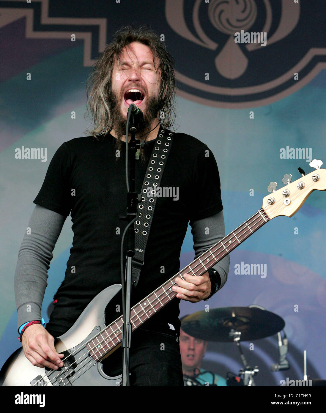 Troy Sanders, of Mastodon performing live at Sonisphere Festival 2009 ...